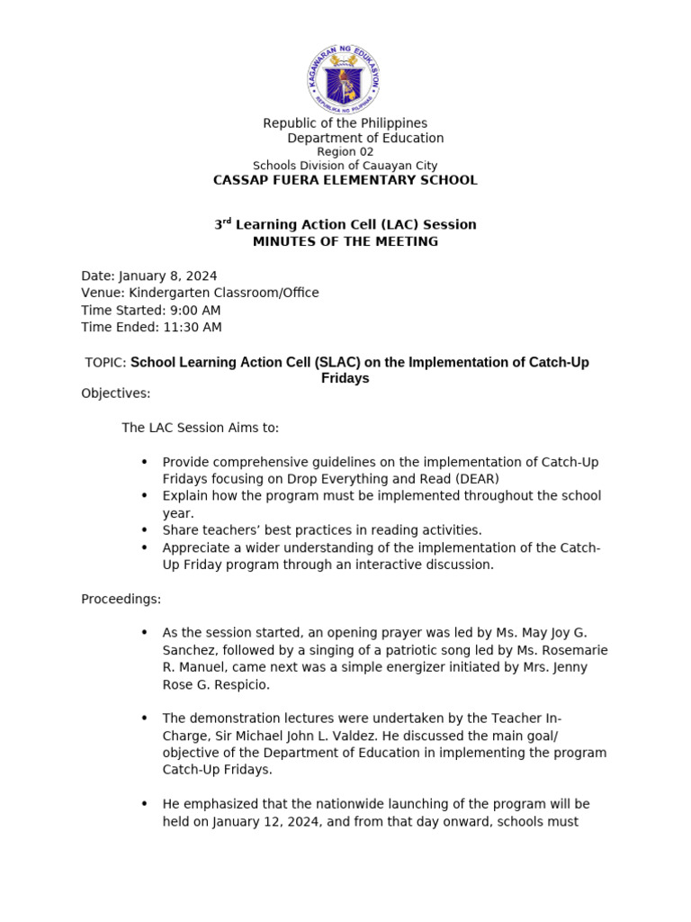 3RD Lac Session-Catch-Up Fridays | PDF | Education Theory | Learning