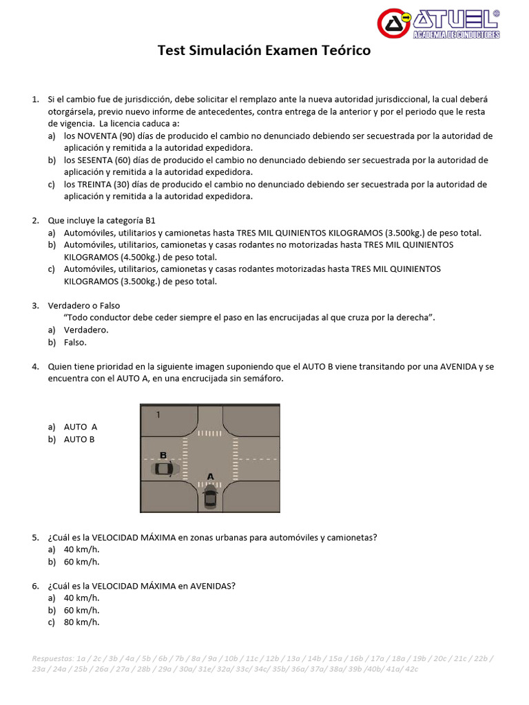 Test Simulación Examen Teórico | PDF | Camión | Transporte por carretera