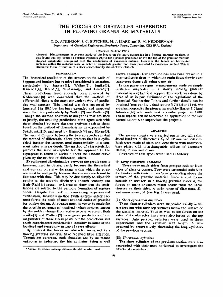The Forces On Obstacles Suspended (Atkinson, 1983) | PDF | Stress (Mechanics) | Mechanics