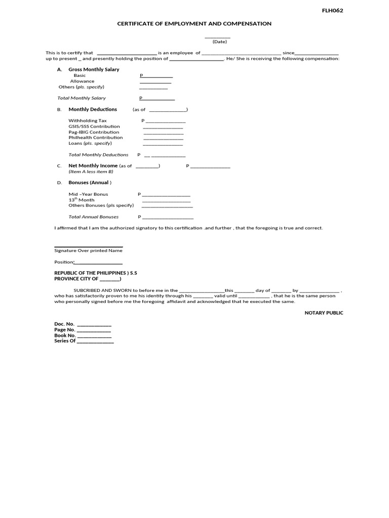 HDMF - Certficate of Employment and Compensation | PDF | Tax Deduction ...