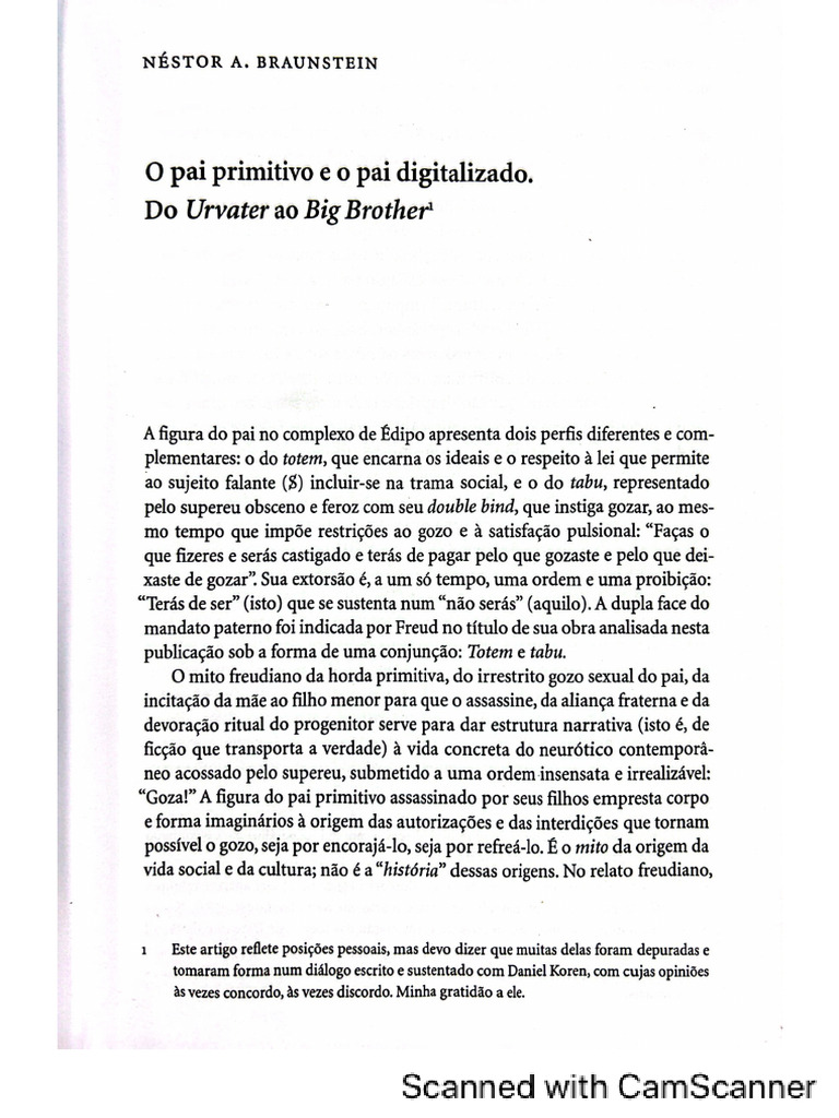 O Pai Primitivo e o Pai Digitalizado Nestor A Braunstein | PDF