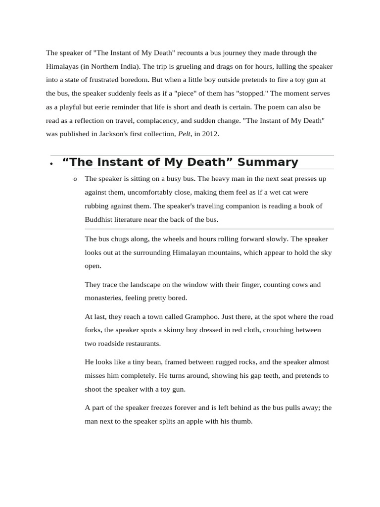 The Instant of My Death: Poem Analysis | PDF | Poetry | Poetics