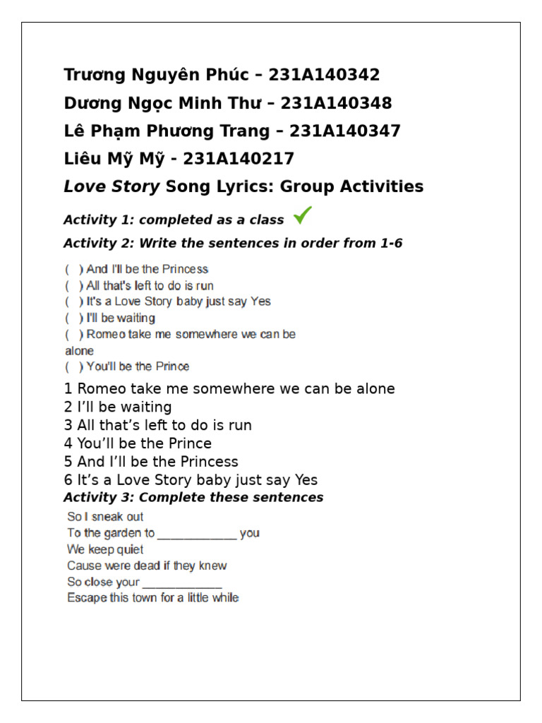 Song - Group Activities | PDF