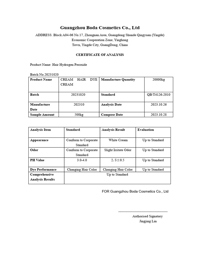 1.BODA COA - Hair Hydrogen Peroxide | PDF