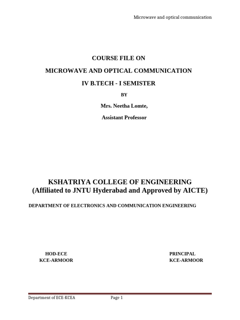 microwave andoptical communication course file | PDF | Optical Fiber ...