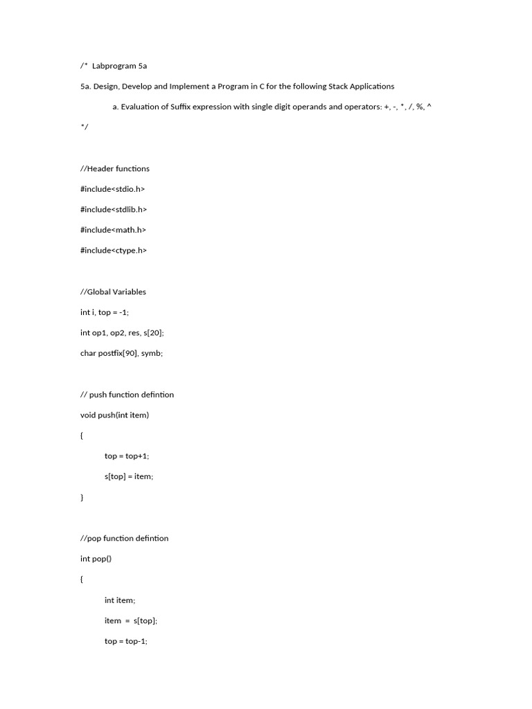 Postfix Expression Evaluator in C | PDF