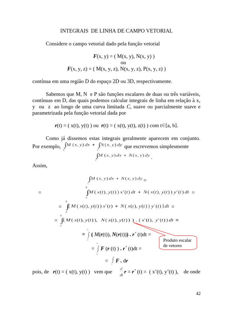 Integrais de Linha de Campo Vetorial | PDF | Curva | Vetor euclidiano