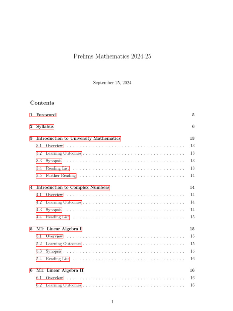 Prelims Mathematics Syllabus 2024-25 | PDF | Group (Mathematics) | Matrix (Mathematics)