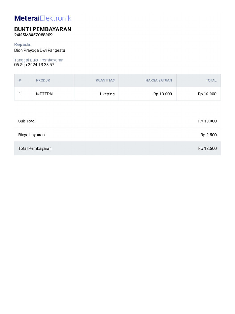 Contoh Bukti Pembayaran | PDF
