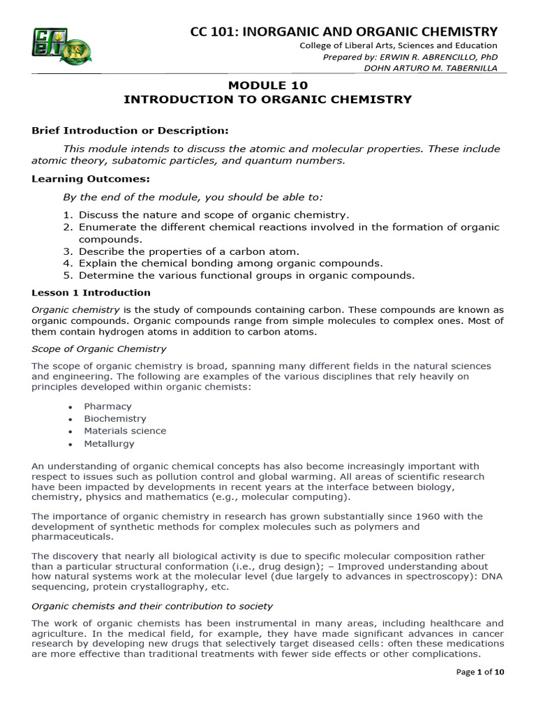 Podc0lcys - Cc101-Module 10-Introduction To Organic Chemistry | PDF | Chemical Reactions ...