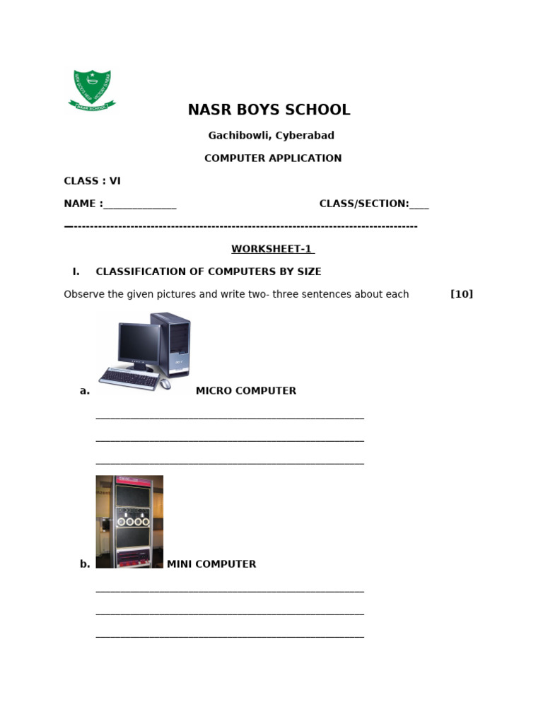 Computer Application Class-5 To 6 Worksheets | PDF | Cyberspace ...