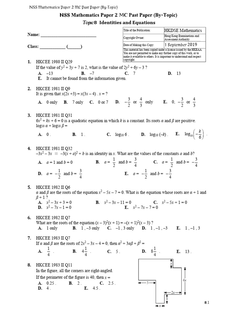 8 Identities and Equations (MC) | PDF | Elementary Mathematics ...
