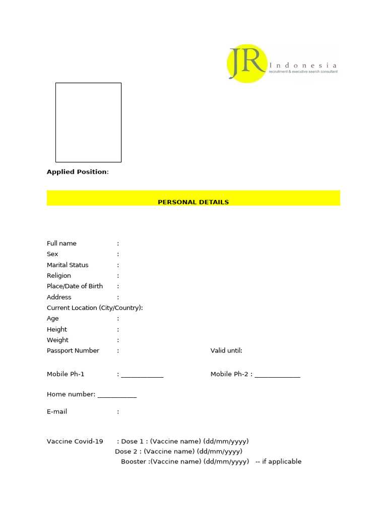 JR CV Format - Blank New-3 | PDF | Social Science | Self-Improvement