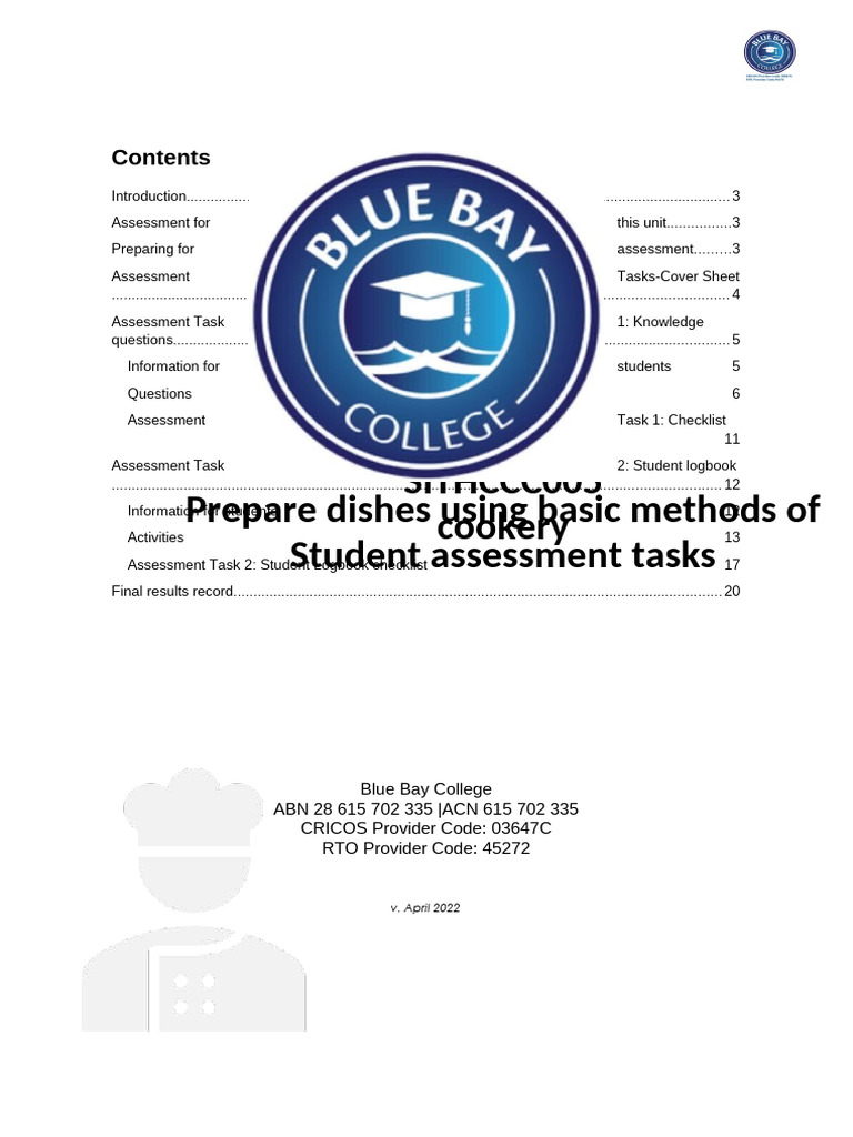 SITHCCC005 Cookery Assessment Guide | PDF | Cooking | Pasta