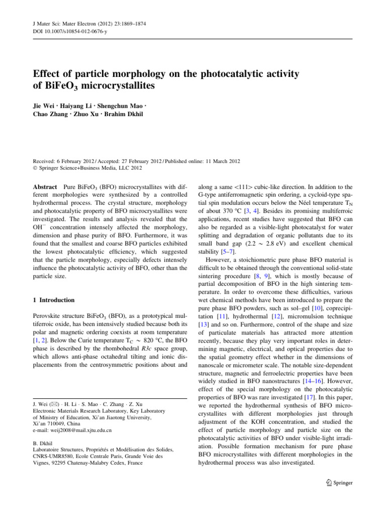 Wei-Effect of particle morphology on the photocatalytic activity | PDF | Applied And ...