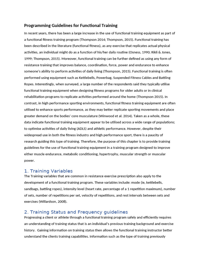 Programming Guidelines For Functional Training | PDF | Strength ...