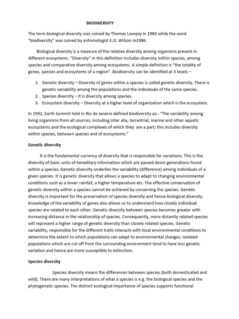 Biodiversity Pdf Biodiversity Conservation Biology