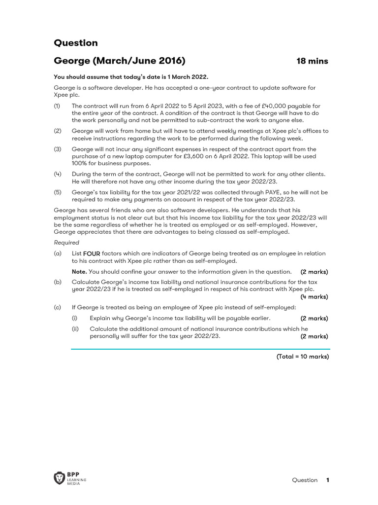 Q3_George | PDF | Taxes | Self Employment