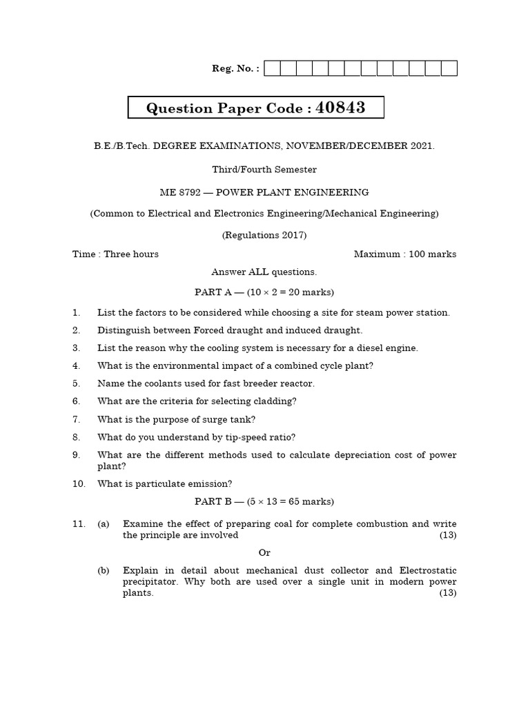Mech-Nd-2021-Me 8792-Power Plant Engineering-802063990-40843 (Me8792) | PDF | Power Station | Boiler