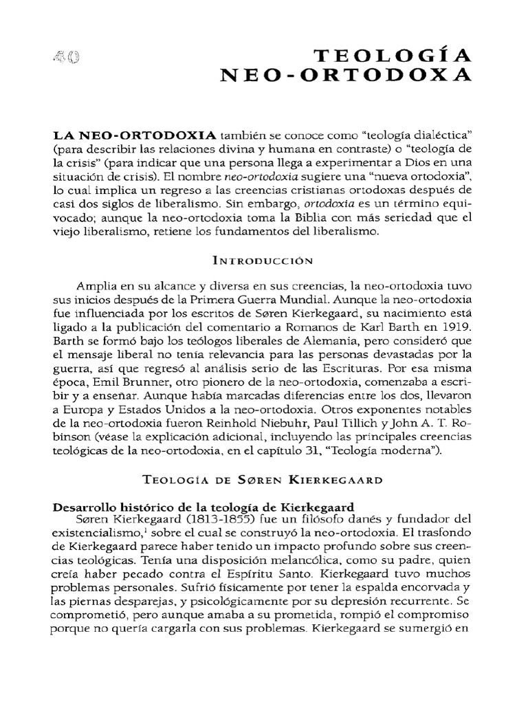 40 - Teología Neo-Ortodoxa | PDF | Søren Kierkegaard | Cristo (título)