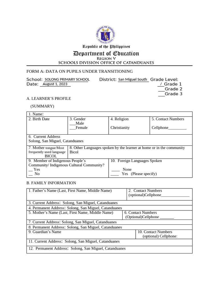 Learners Profile Grade 1 | PDF | Disability | Word