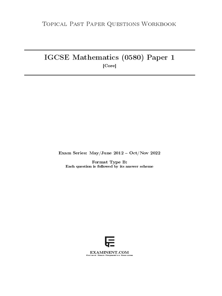 IGCSE Mathematics (0580) Paper 1: Topical Past Paper Questions Workbook ...