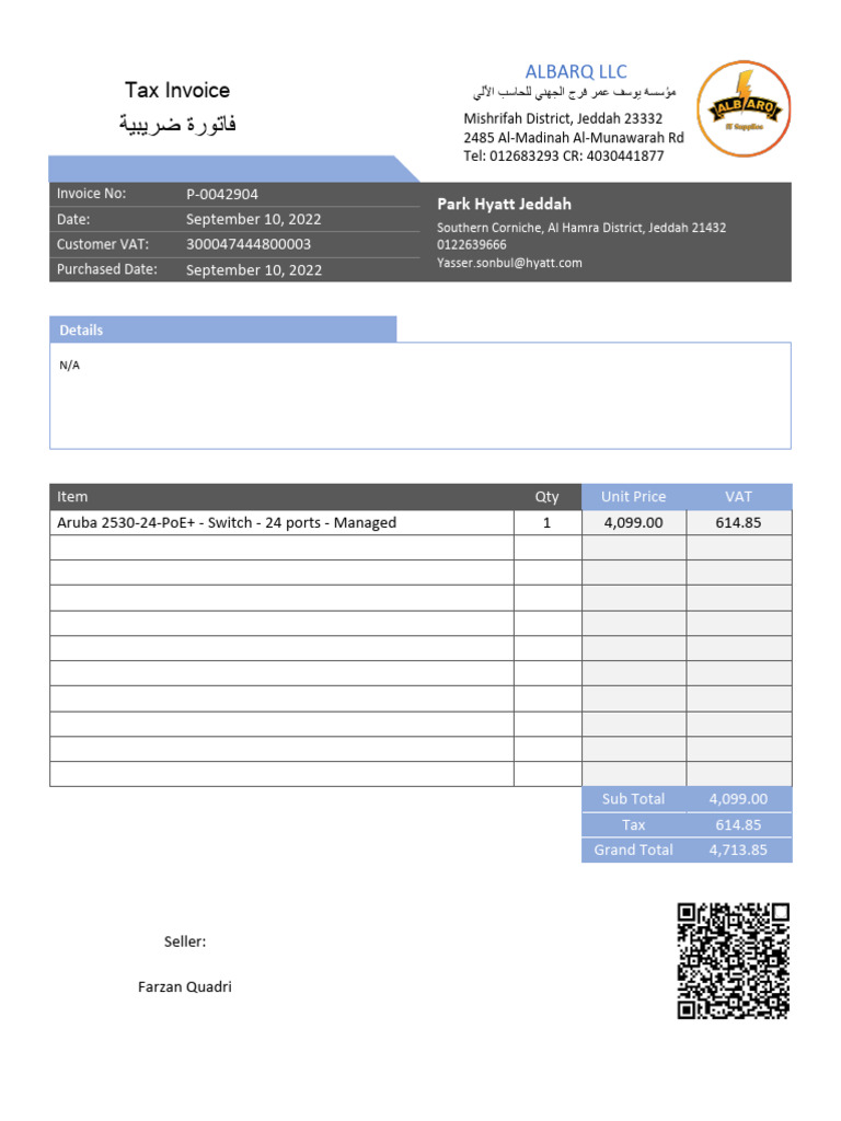 Tax Invoice for Aruba Switch Purchase | PDF