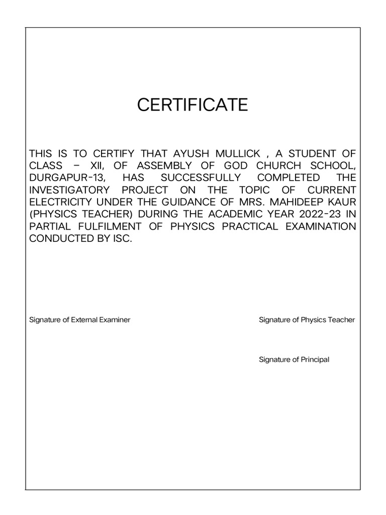 Certificate: Signature of External Examiner Signature of Physics ...