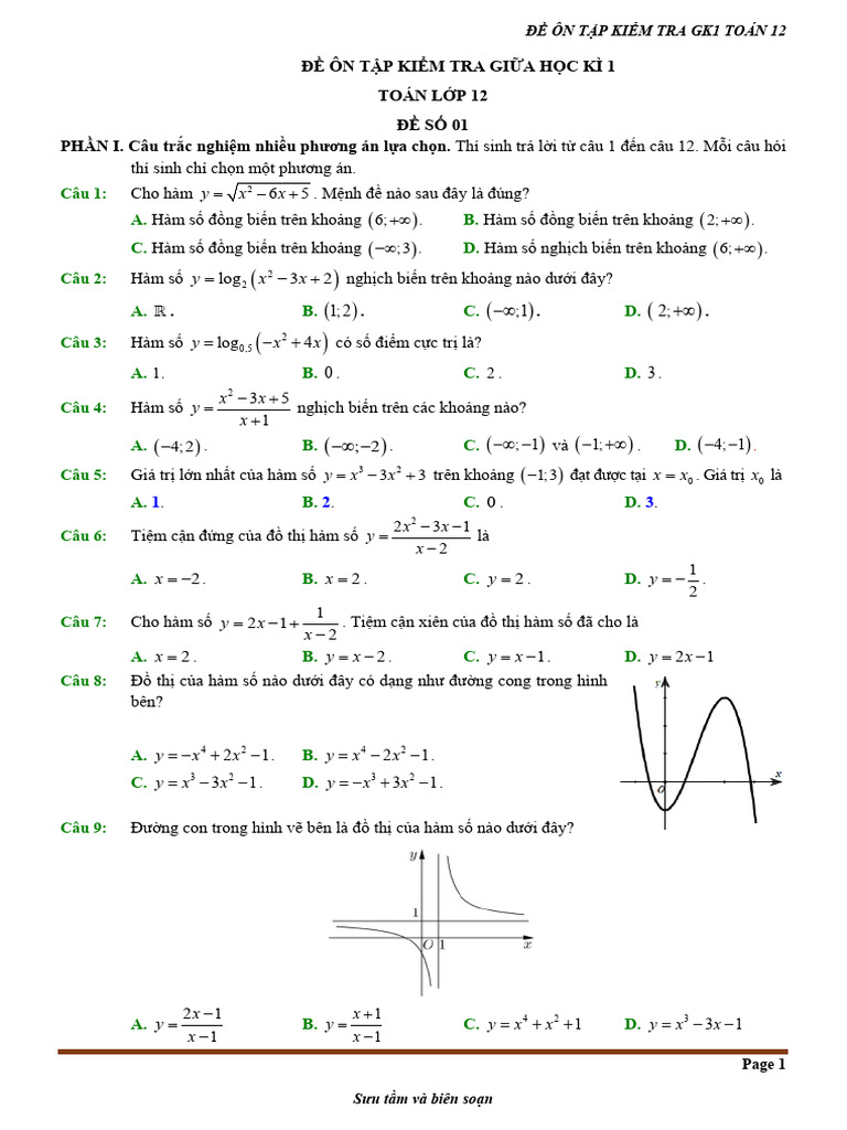 05 de On Tap Giua Hoc Ki 1 Toan 12 Cau Truc Trac Nghiem Moi | PDF
