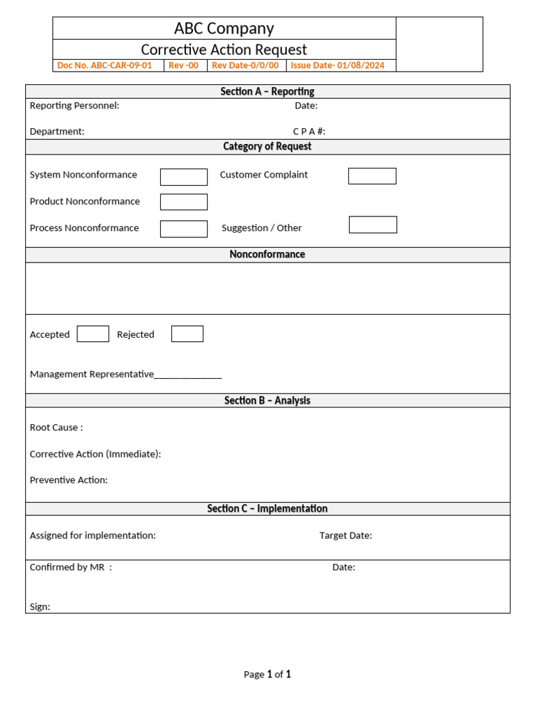 Corrective Action Request | PDF