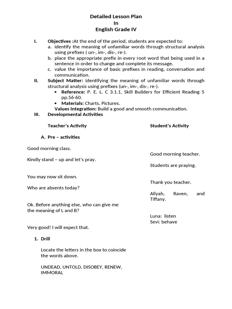 Detailed_Lesson_Plan_In_English_Grade_IV | PDF | Syntax | Linguistic ...