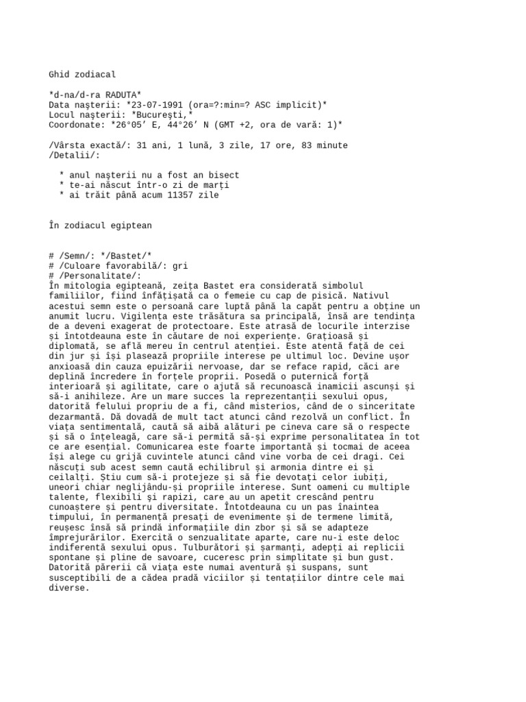 Astralia Astrologie, Ghid Zodiacal Bastet | PDF