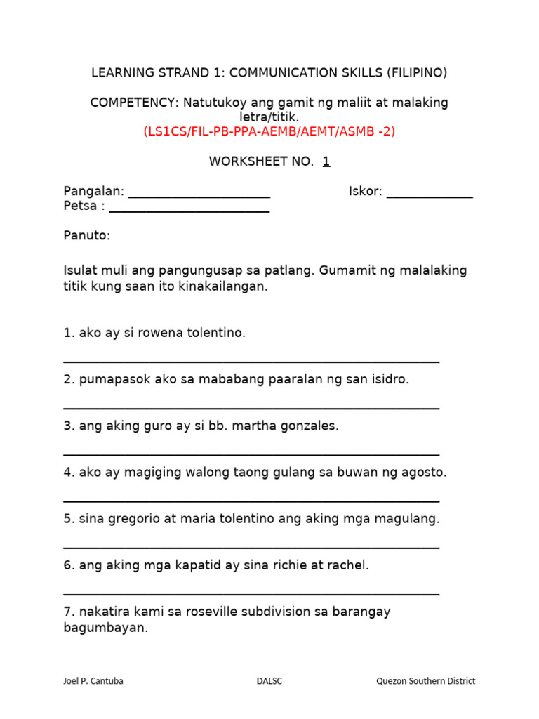 LS 1 Filipino (Gamit NG Malaking Titik) | PDF