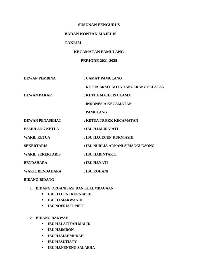 SUSUNAN PENGURUS Salinan Salinan Salinan | PDF