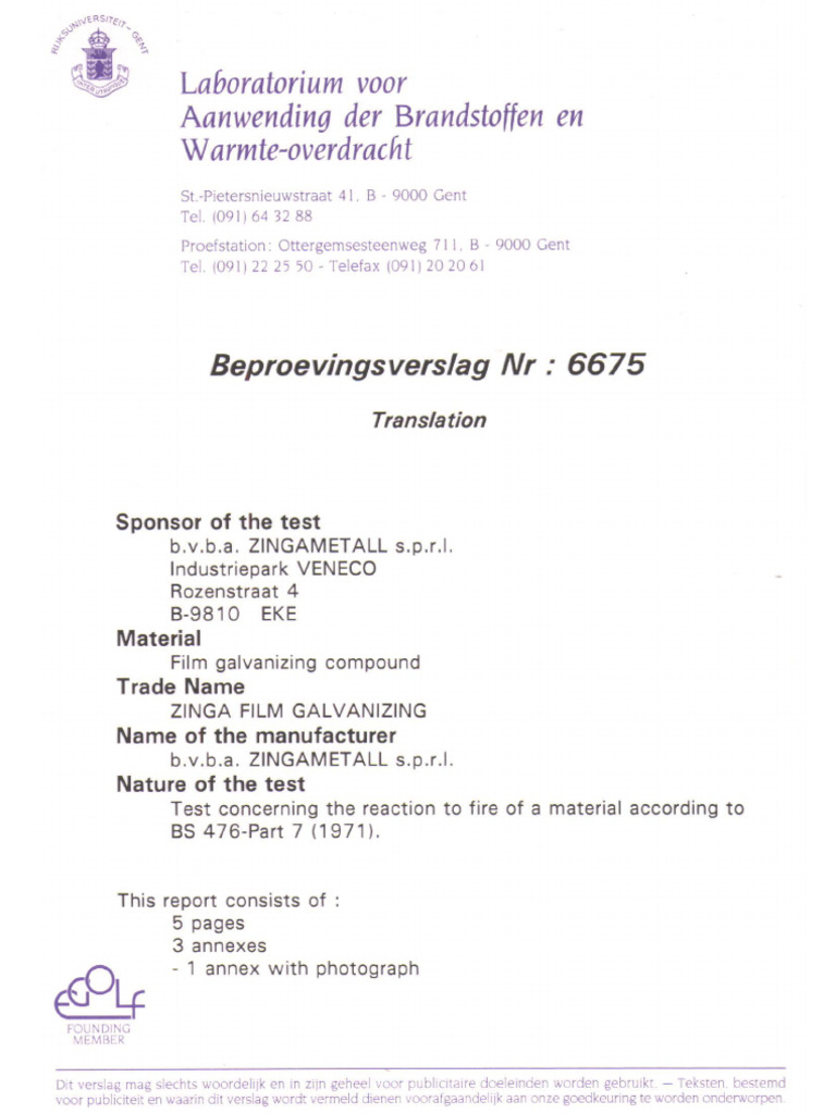 Doc. 01 - BS 476 PT 7 (1971) - Reaction To Fire (Belgium) | PDF