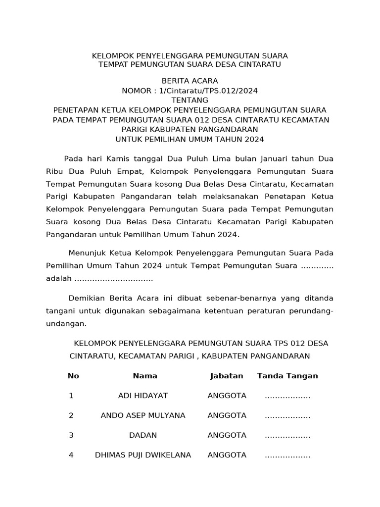 Format Ba KPPS Ketua KPPS 01 | PDF | Ilmu Sosial