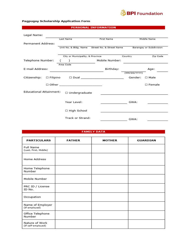 BPI Foundations Pagpugay Scholarship Application Form Compressed | PDF