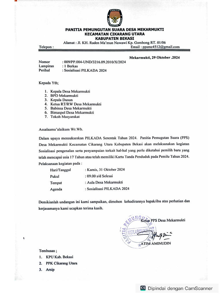 Undangan Sosialisasi PILKADA Tahun 2024 Tingat PPS | PDF