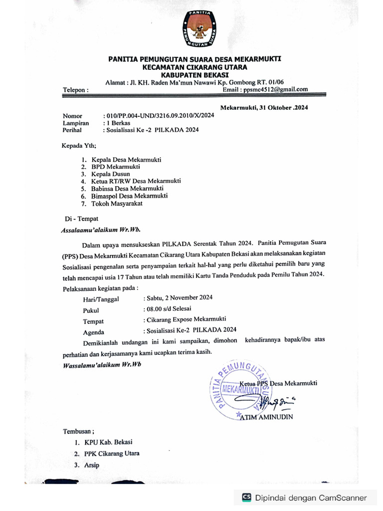 Undangan Sosialisasi PILKADA Ke 2 Tahun 2024 Tingkat PPS | PDF