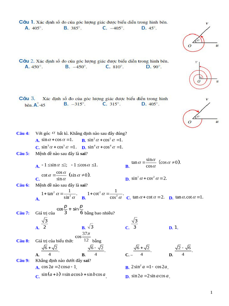 BÀI TẬP C1 TOÁN 11 | PDF