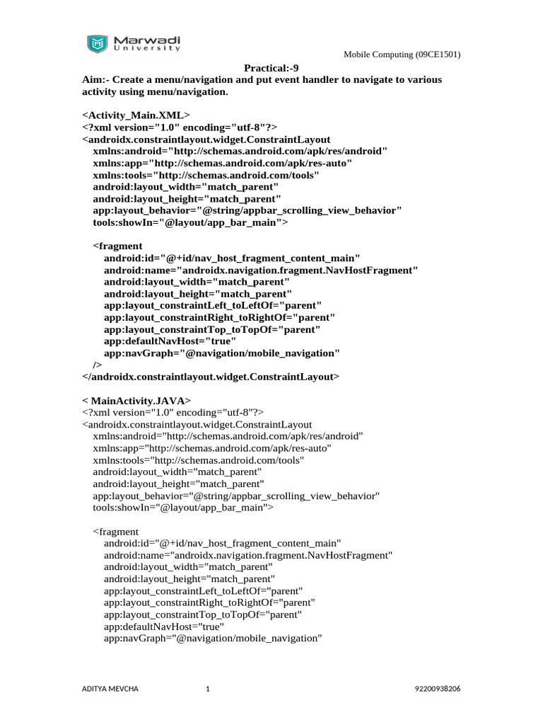 Mobile Computing (09CE1501) : 1 Aditya Mevcha 92200938206 | PDF | Parameter (Computer ...