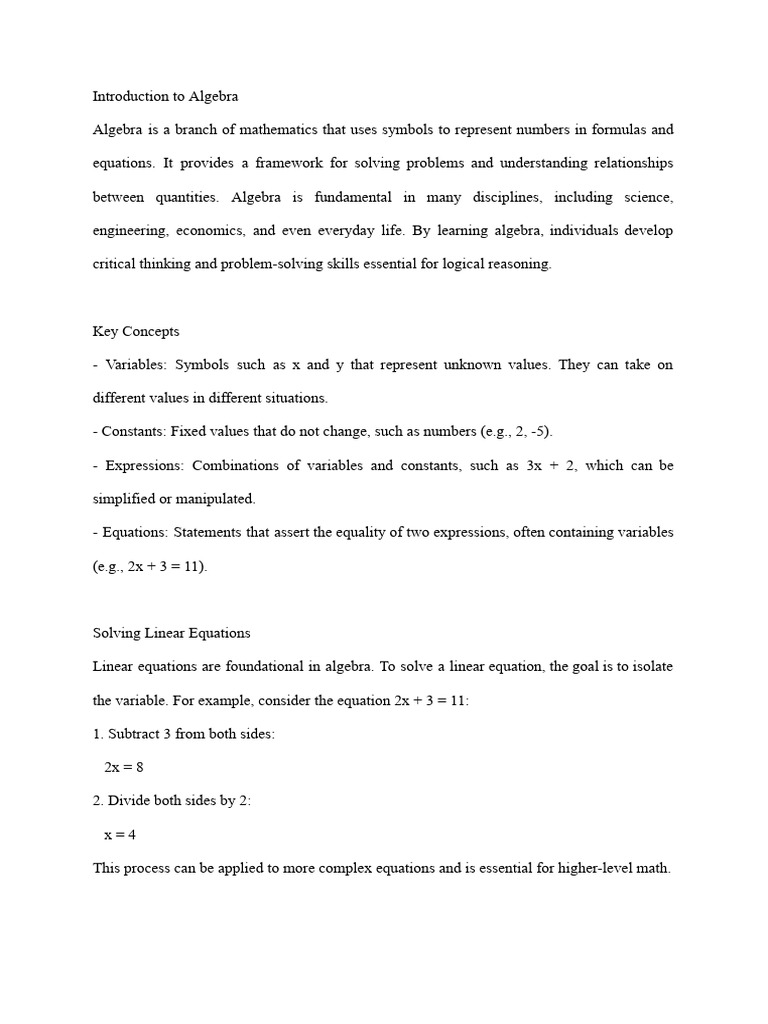Introduction to Algebra Concepts | PDF