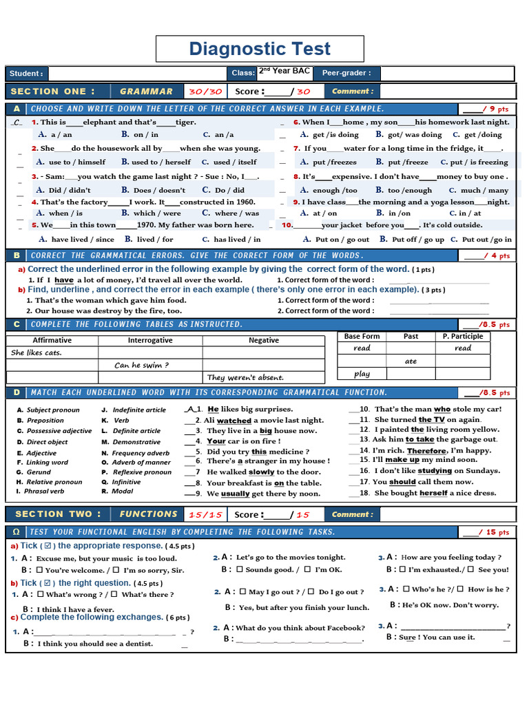 Diagnostic test | PDF | Linguistics | Language Mechanics