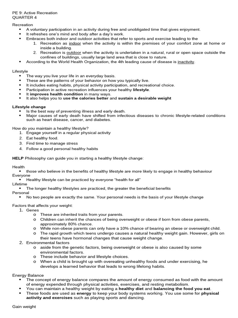 Q4-PE9-Active-recreation | PDF | Obesity | Compass