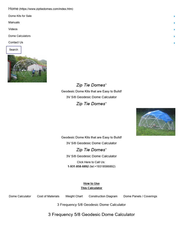 Zip Tie Domes: 3 Frequency 5/8 Geodesic Dome Calculator | PDF | Dome | Area