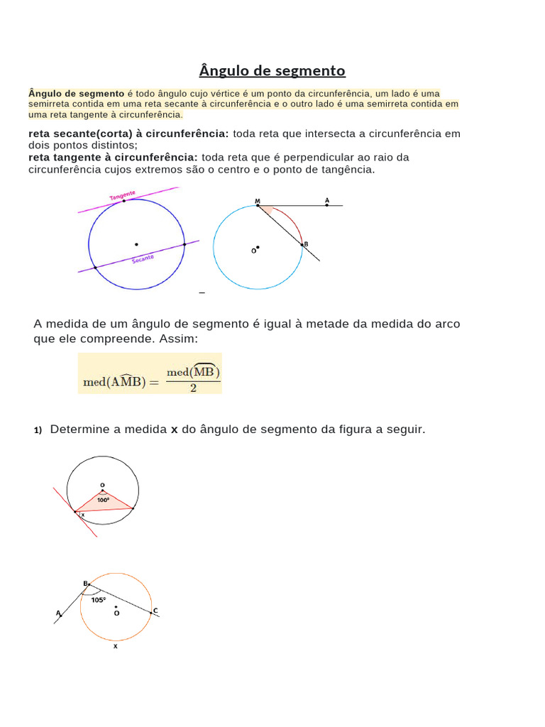 Ângulo de Segmento - Interior - Exterior e Triangulo | PDF