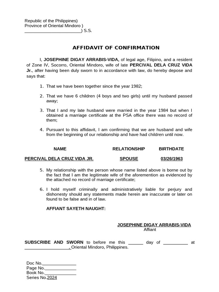 Affidavit of Confirmation Bewww | PDF