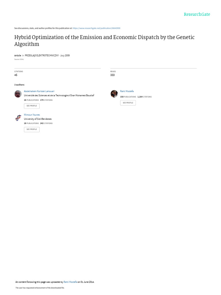 Hybrid Optimization of The Emission and Economic Dispatch by The Genetic Algorithm | PDF | Computers