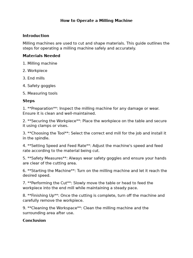 How To Operate A Milling Machine | PDF | Equipment | Mechanical Engineering