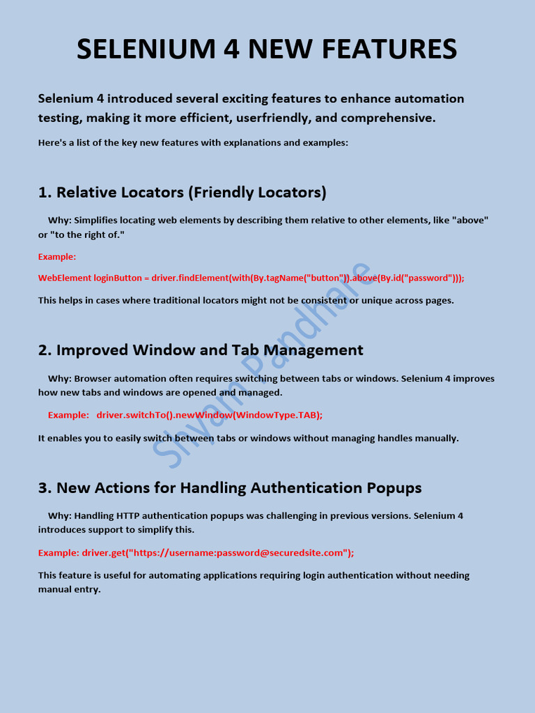 Selenium 4 Features Pdf Selenium Software Computing